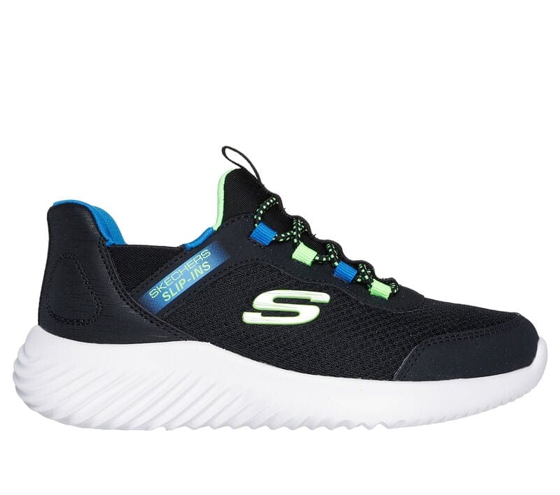 Skechers Kid's Bounder Slip-in Sneakers- Black/ Blue/ Lime – Sole To ...
